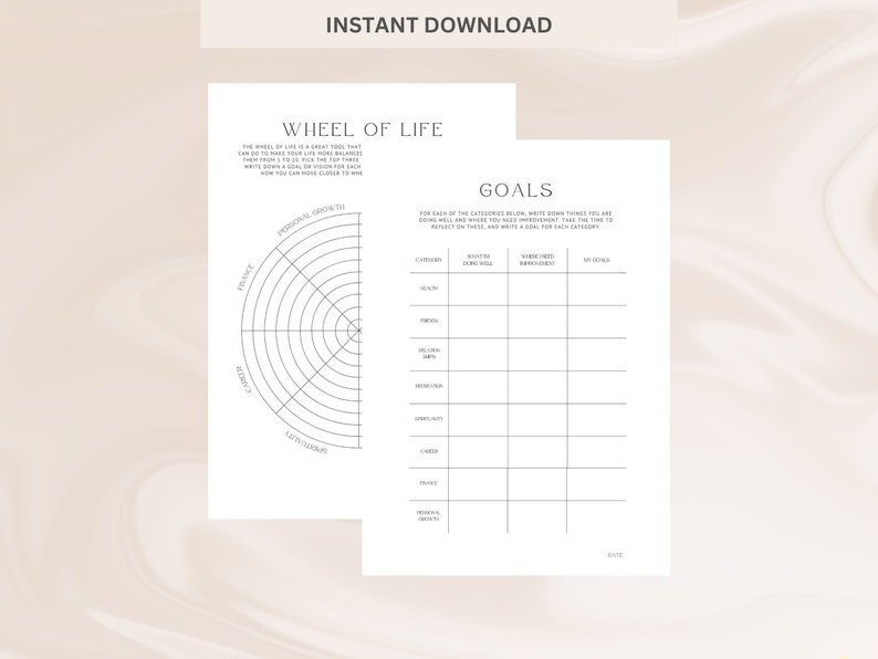 Wheel of Life Printable – Life Goal Planner, Self Improvement (A4 ...