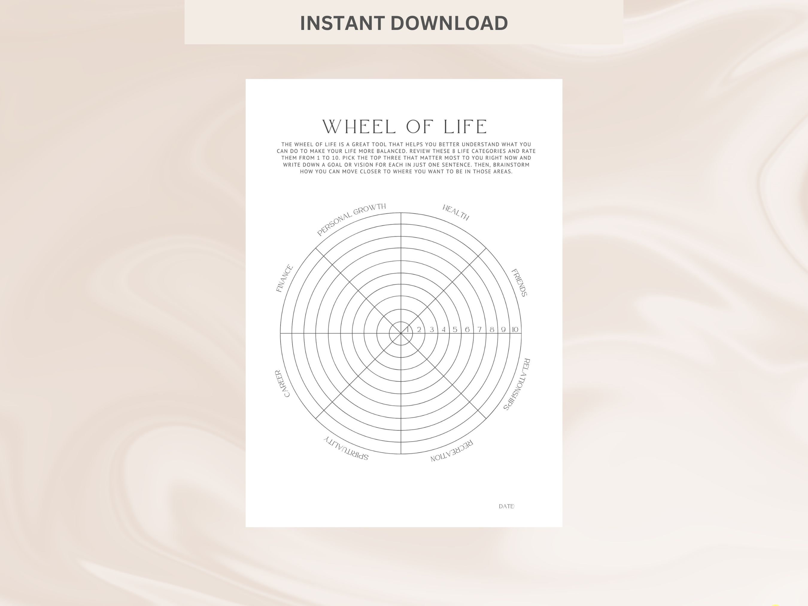 Wheel of Life - Printable Life Goal Planner, Self Improvement, Self ...