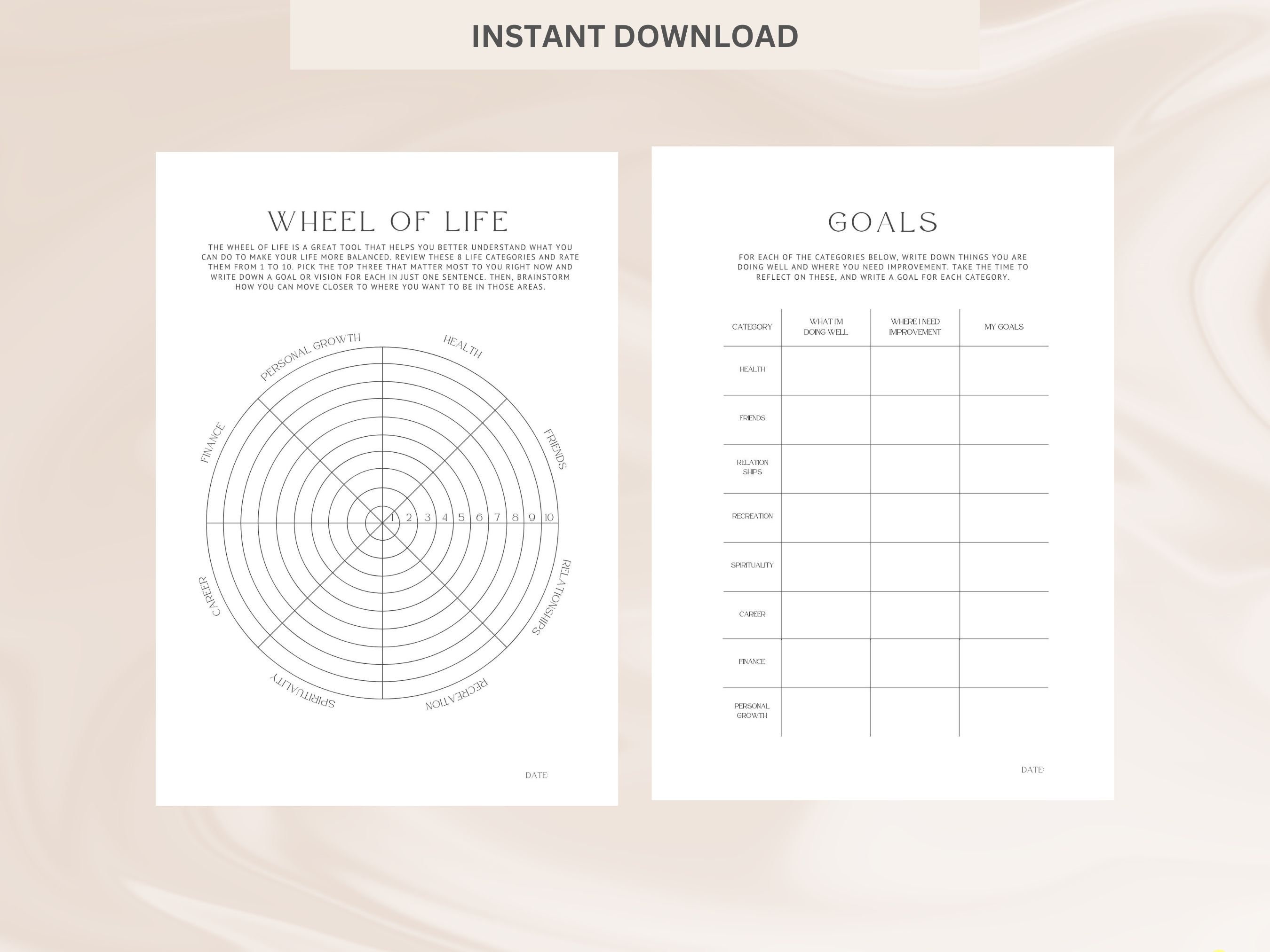 Wheel of Life - Printable Life Goal Planner, Self Improvement, Self ...
