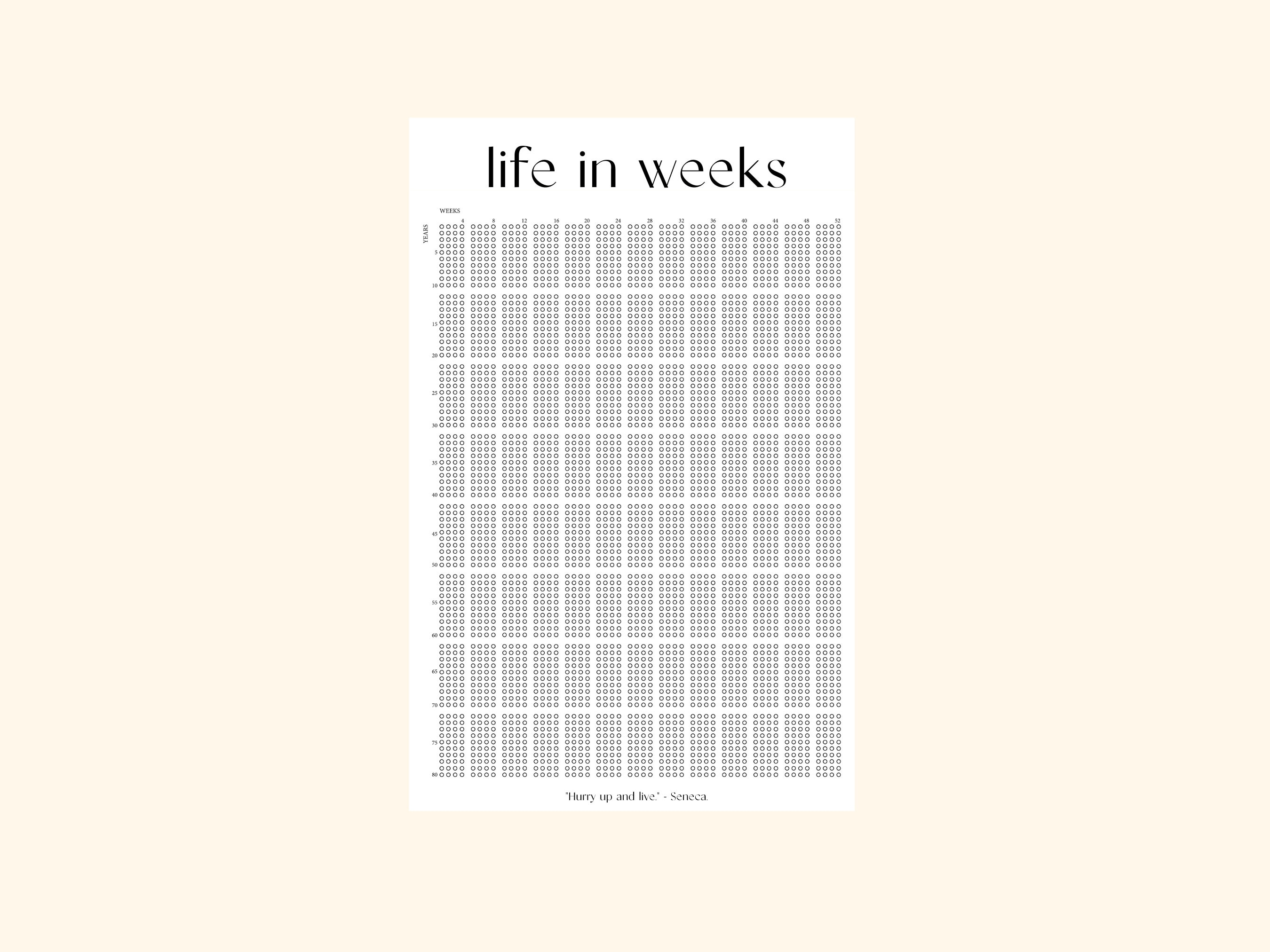 Memento Mori | My Life in Weeks Poster | Weeks of My Life Calendar | Life in Weeks | Printable ...