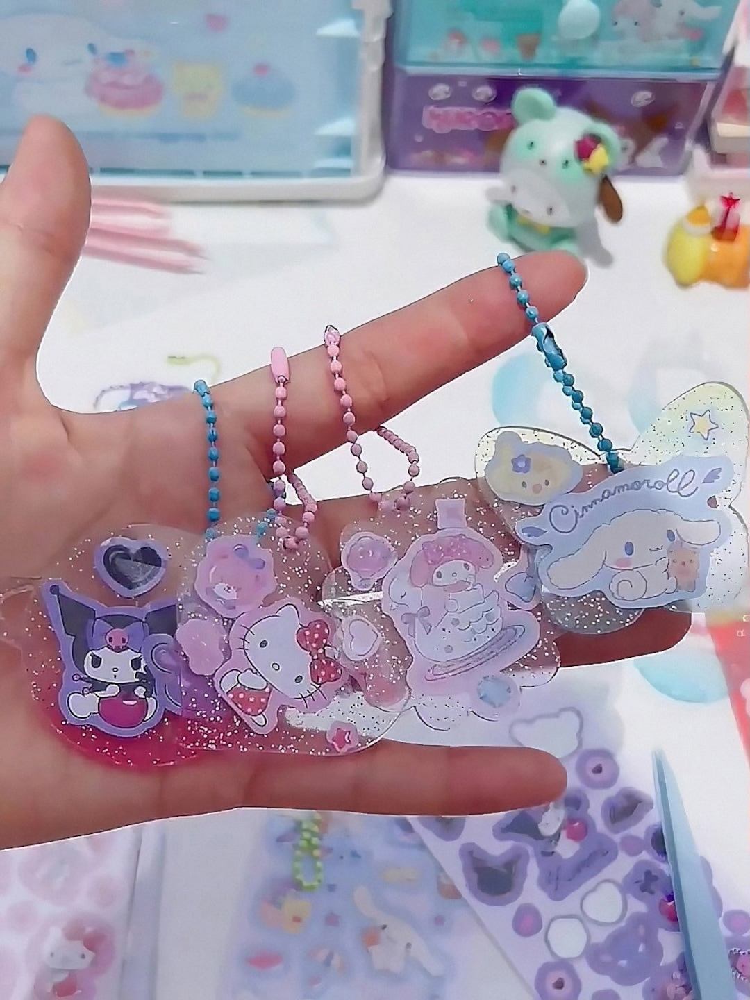 Cute DIY Sticker Keychain Set Kawaii Gillter Stickers Pendants Purple ...