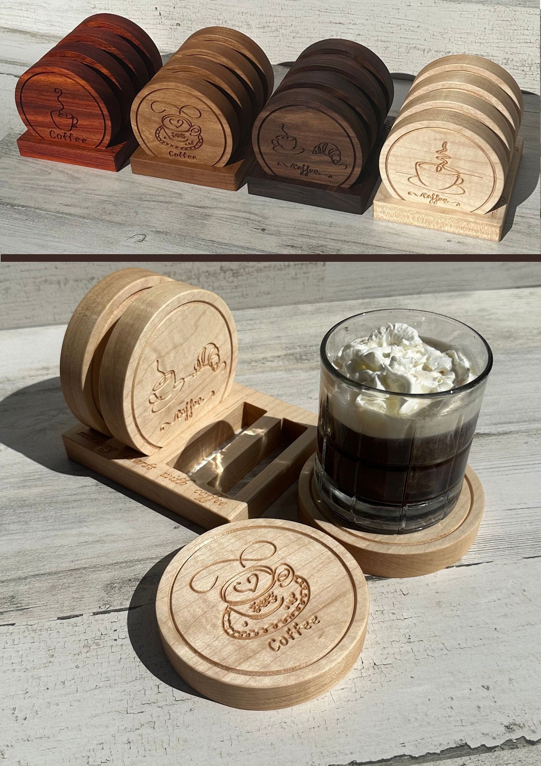 Coffee Coaster Set, Coffee Gift, Drink Coasters, Coffee Decor, Kitchen ...