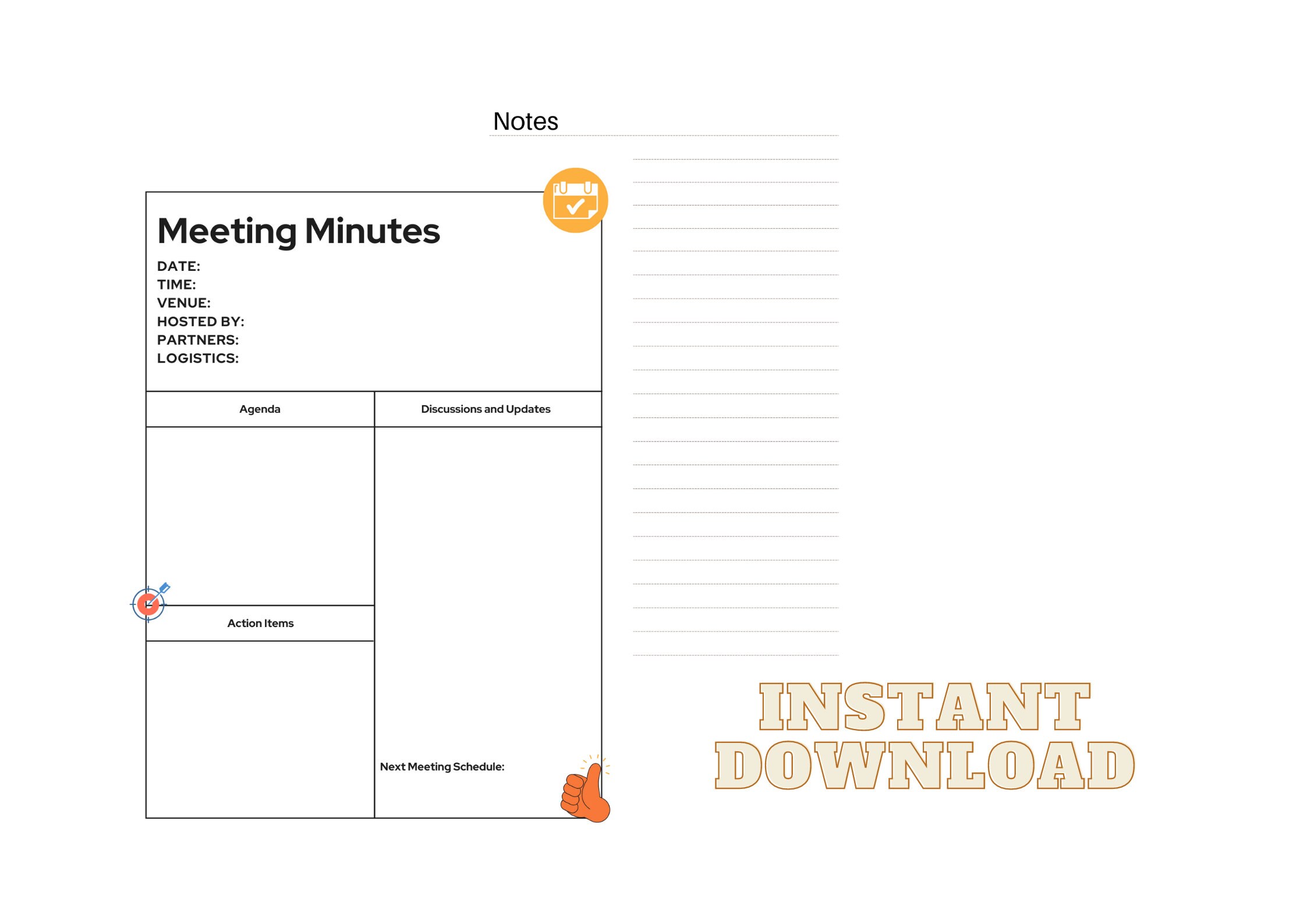 Printable Minutes of the Meeting Blank and Bordered, for Small Meetings ...