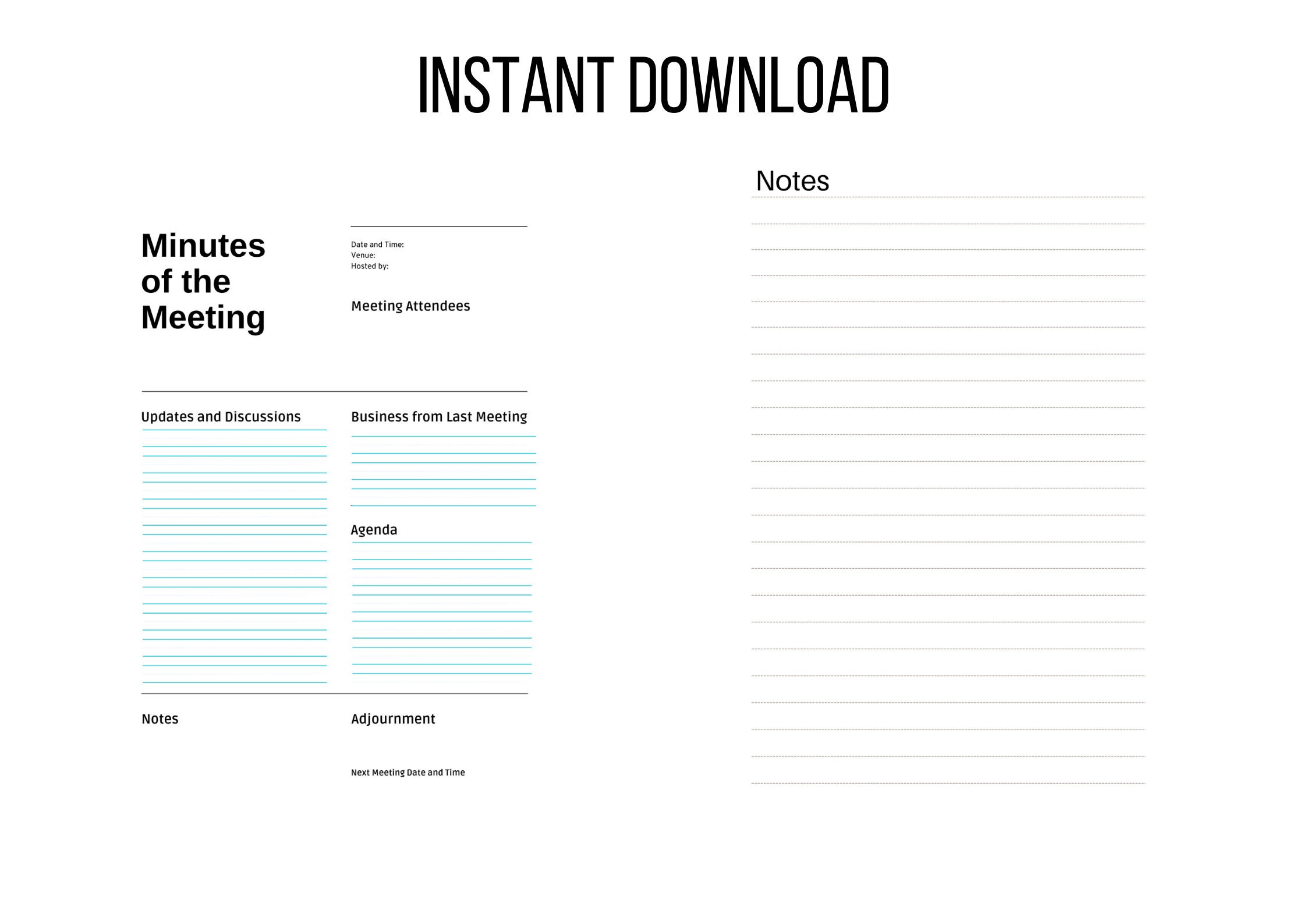 Printable Minutes of the Meeting, Ruled, Meeting Highlights, for Small ...