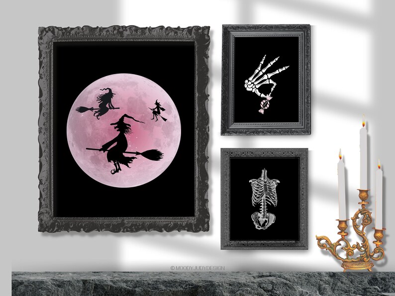 Pink Halloween Art Mega Bundle Set of 16 Printables Gallery Wall Witchy ...