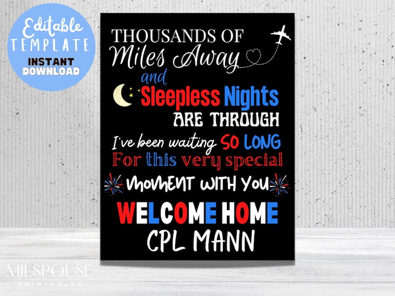Chalkboard Printable Instant Download-welcome Home Spouse Husband Wife ...
