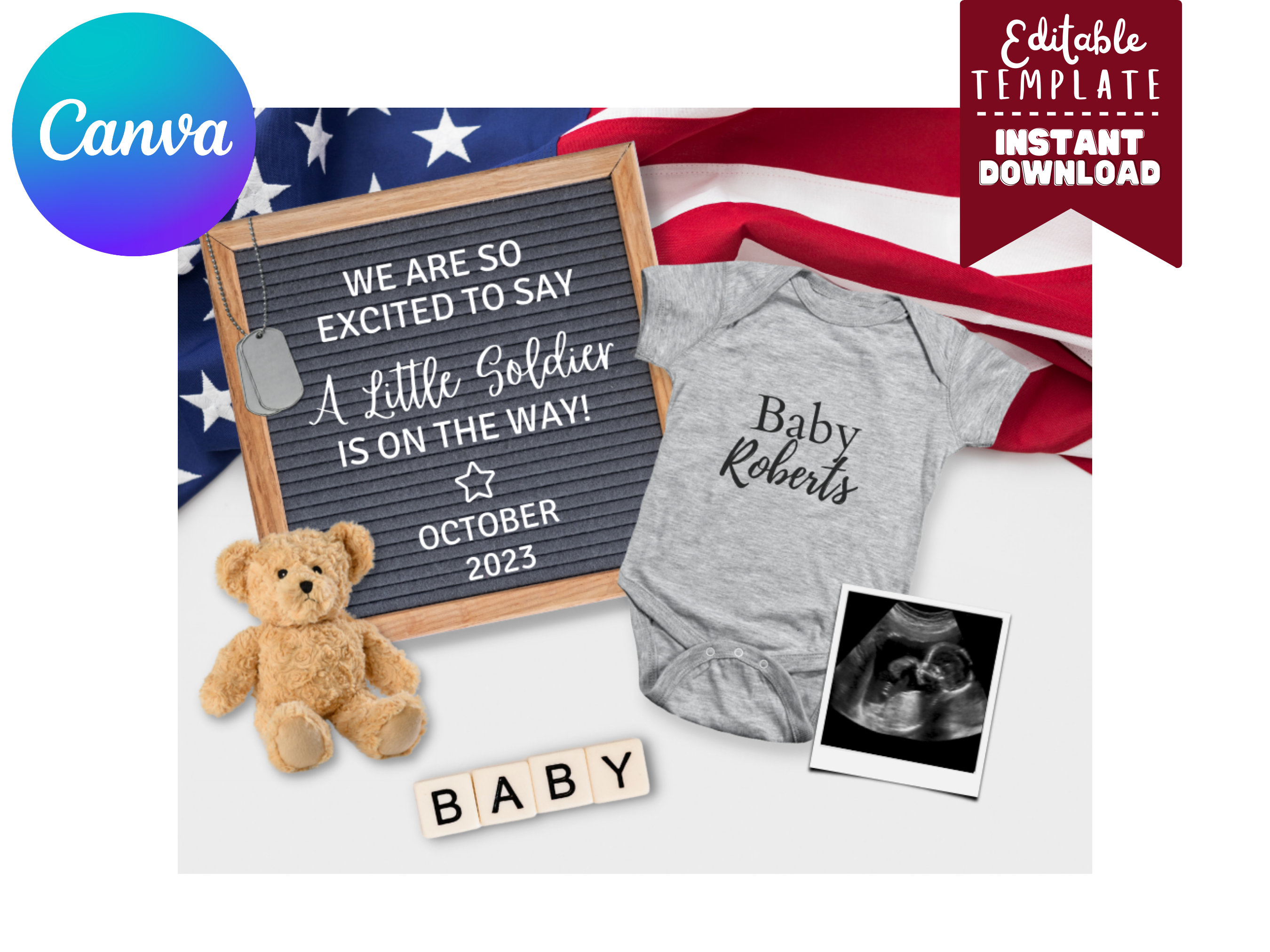 Editable Military Baby Announcement - "a Little Soldier is on the Way ...