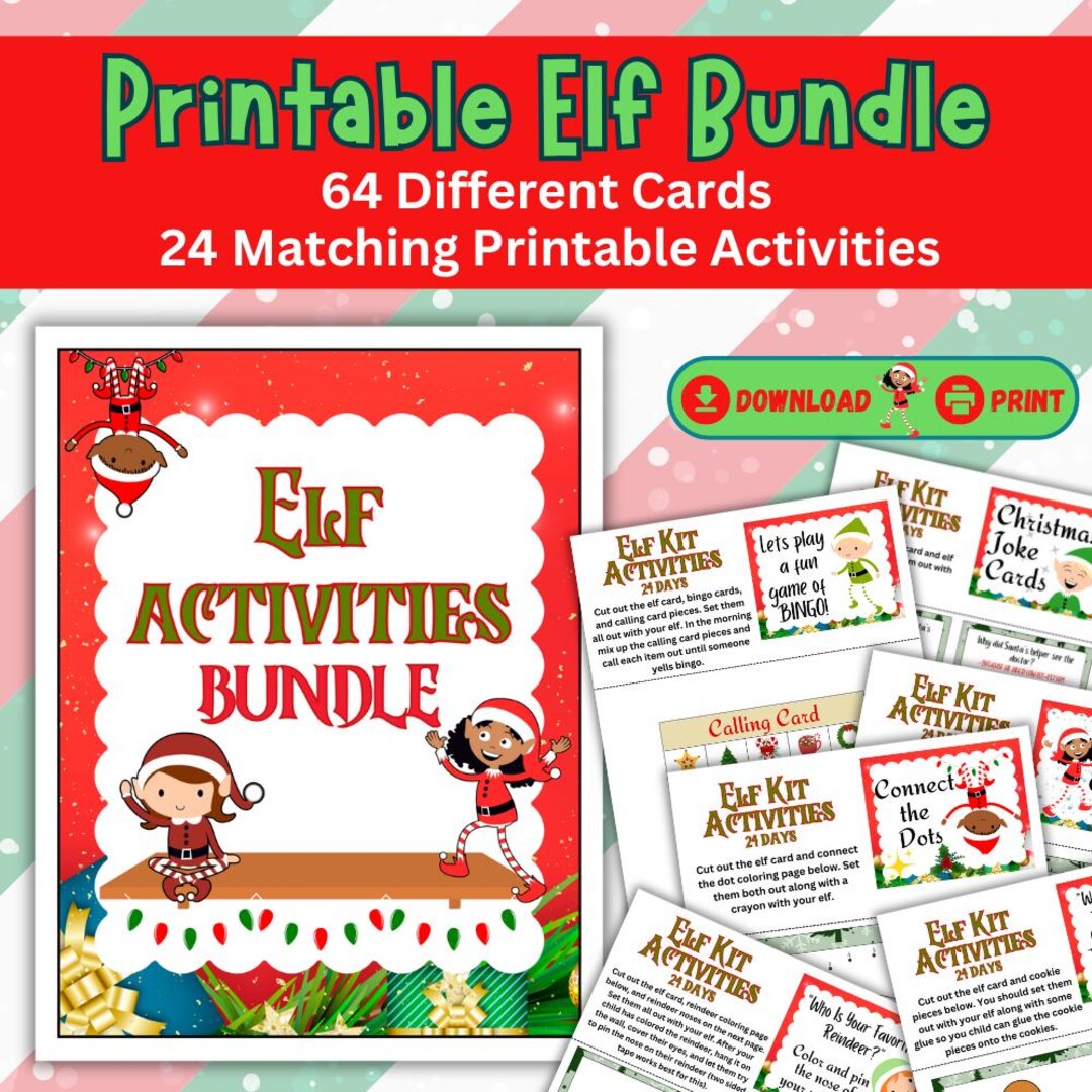 Printable Elf Adventure Bundle - 64 Activity Cards & 24 Matching ...