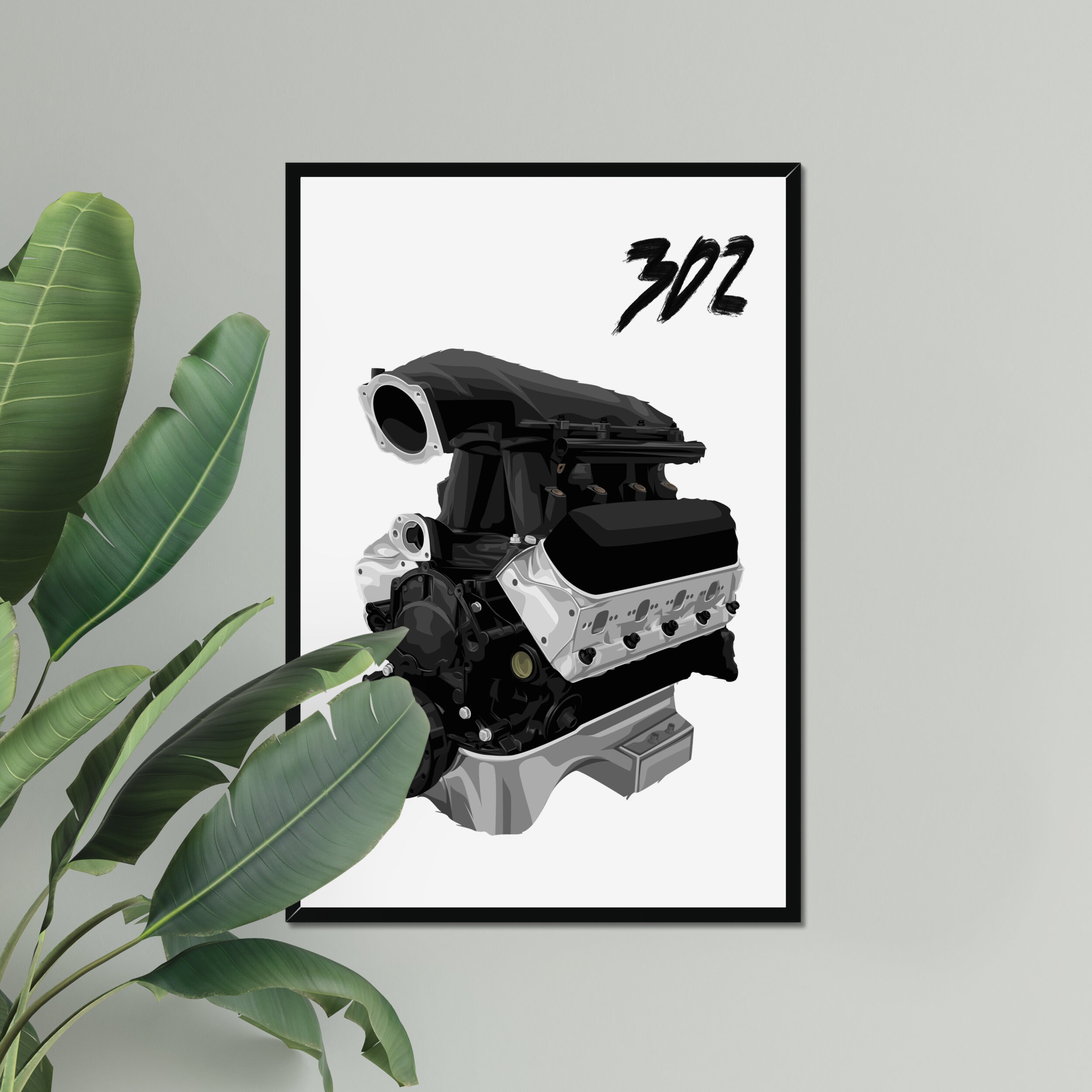 Small Block Ford 302 V8 American Engine Art Poster Painting | Desk Art ...