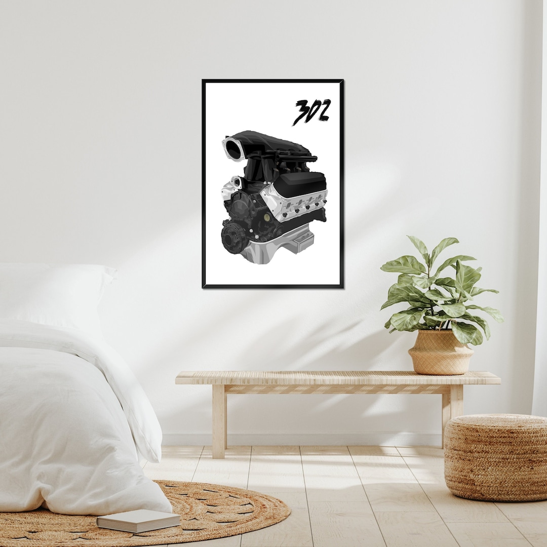 Small Block Ford 302 V8 American Engine Art Poster Painting | Desk Art ...