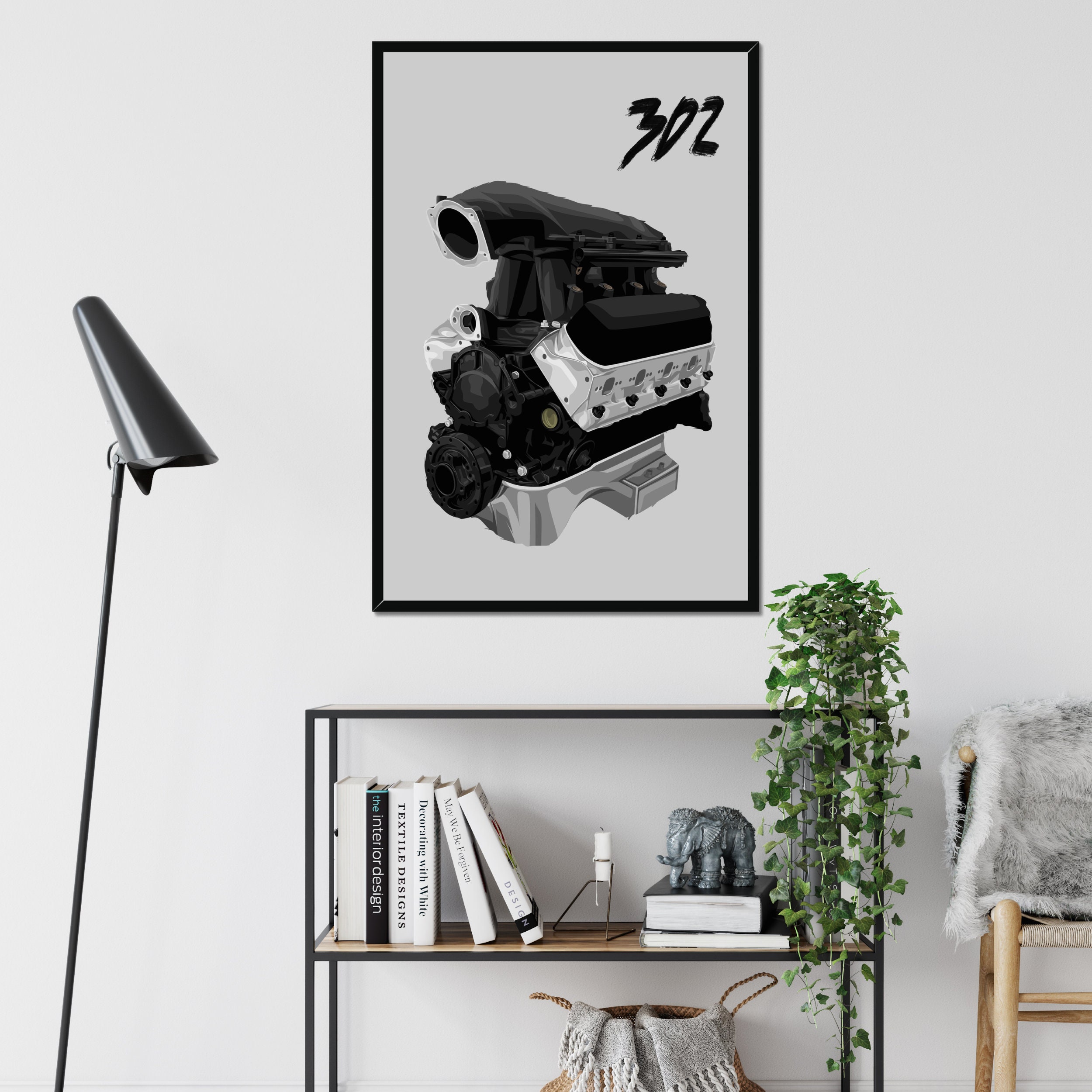 Small Block Ford 302 V8 American Engine Art Poster Painting | Desk Art ...