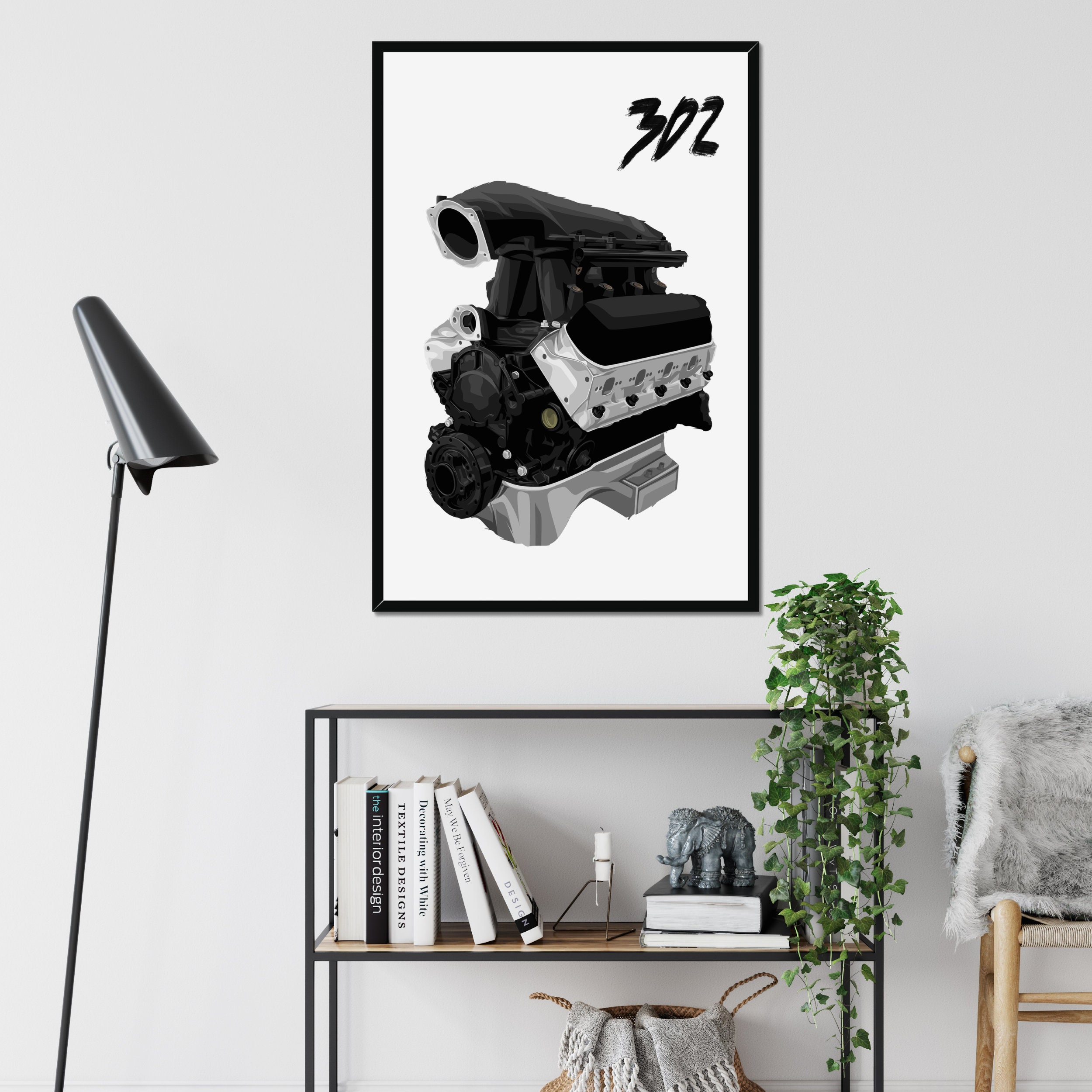 Small Block Ford 302 V8 American Engine Art Poster Painting | Desk Art ...