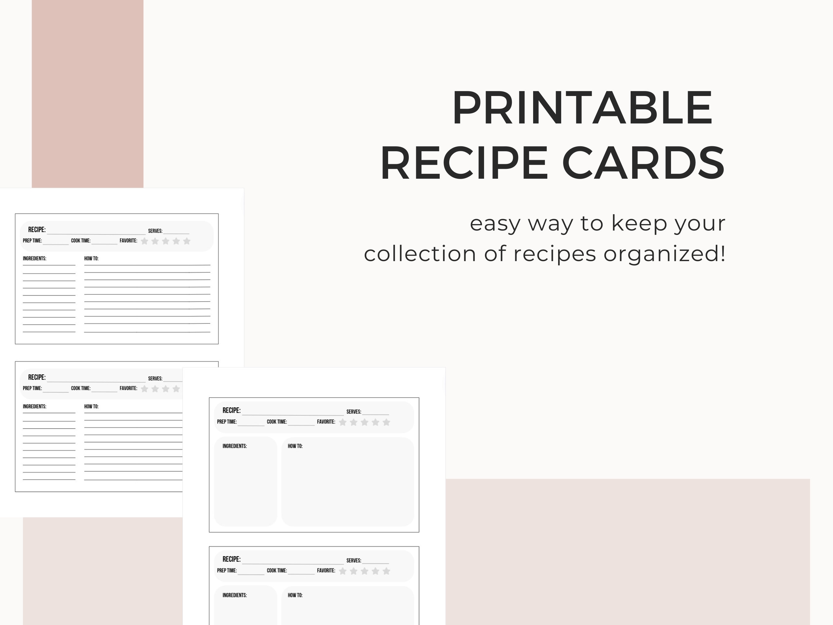 Recipe Cards, Printable Recipe Cards, Recipe Card Template, Digital ...
