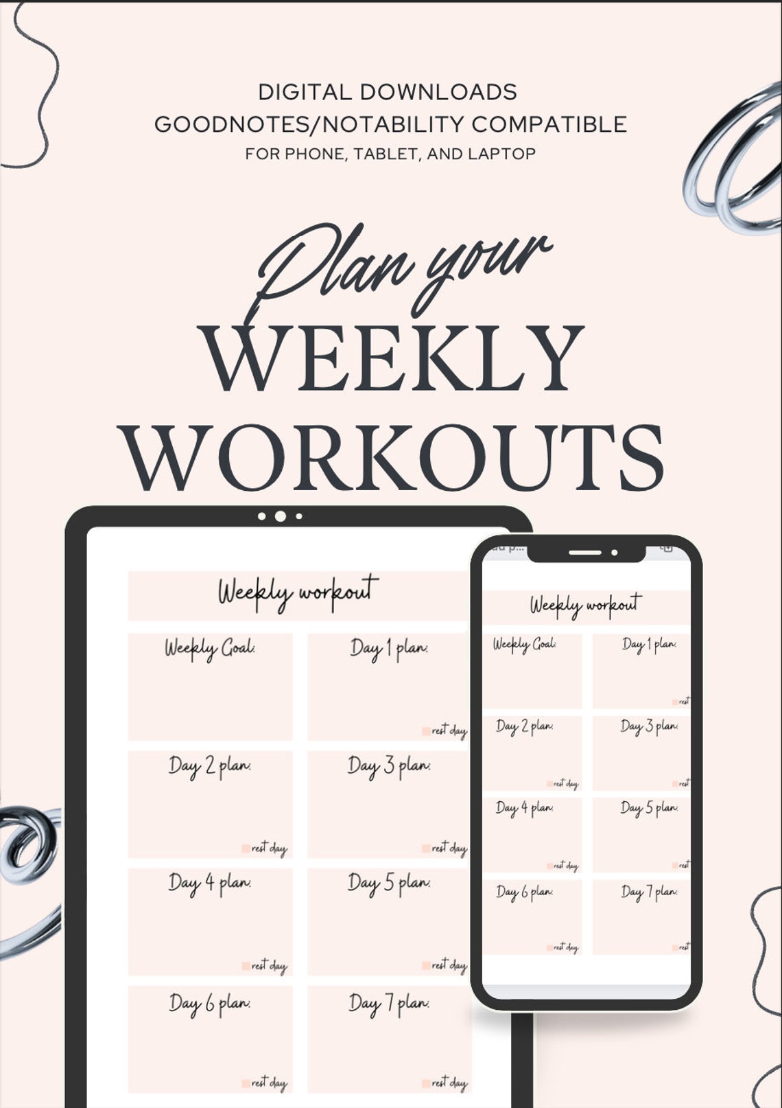 Weekly Workout Tracker, Weekly Workout Log, Exercise Tracker, Exercise ...