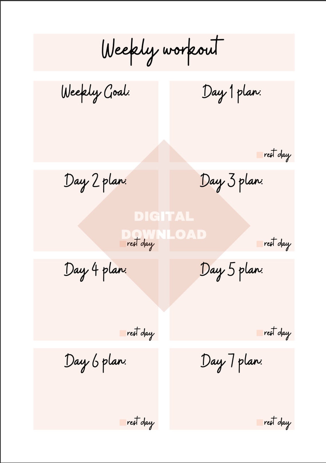 Weekly Workout Tracker, Weekly Workout Log, Exercise Tracker, Exercise ...