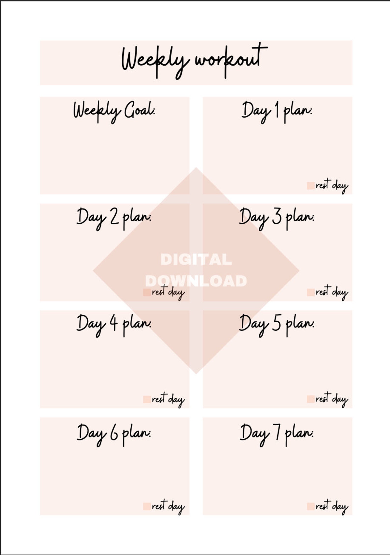 Weekly Workout Tracker, Weekly Workout Log, Exercise Tracker, Exercise ...