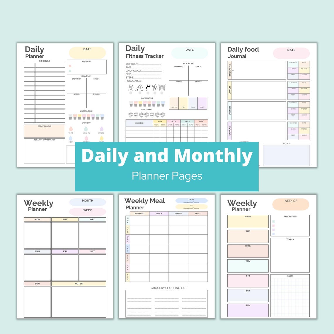 Wellness Planner: Fitness, Habit, Workout, Tracker Pages, Daily, Weekly ...