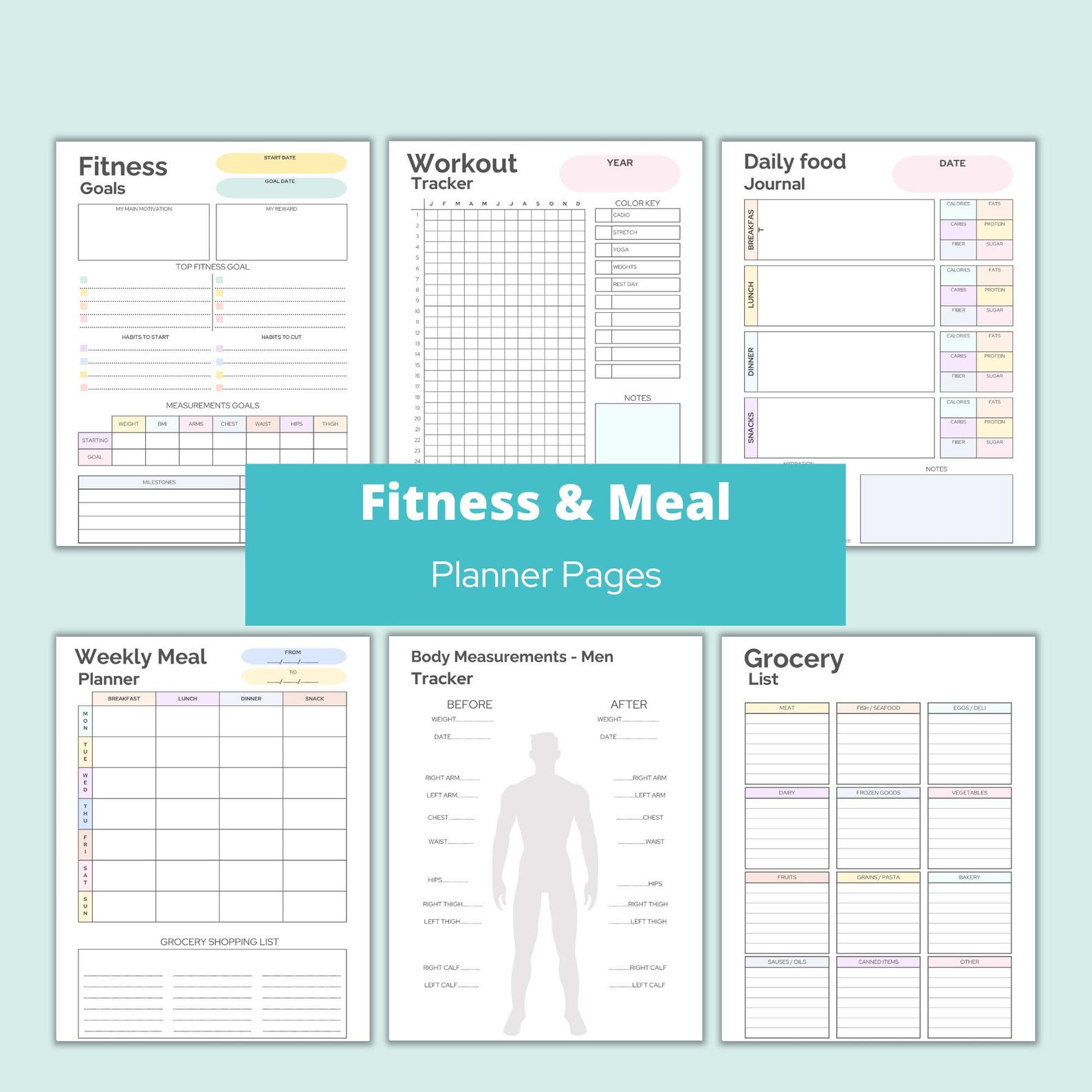 Wellness Planner: Fitness, Habit, Workout, Tracker Pages, Daily, Weekly ...