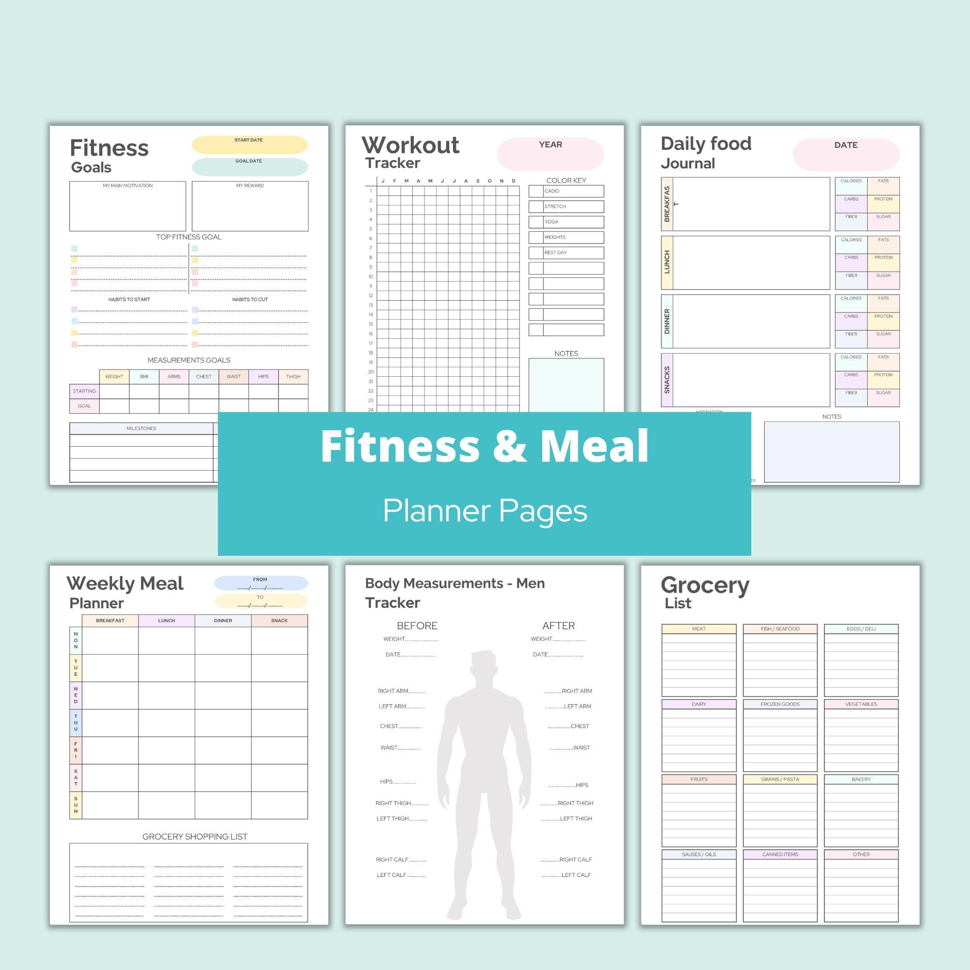 Wellness Planner: Fitness, Habit, Workout, Tracker Pages, Daily, Weekly ...