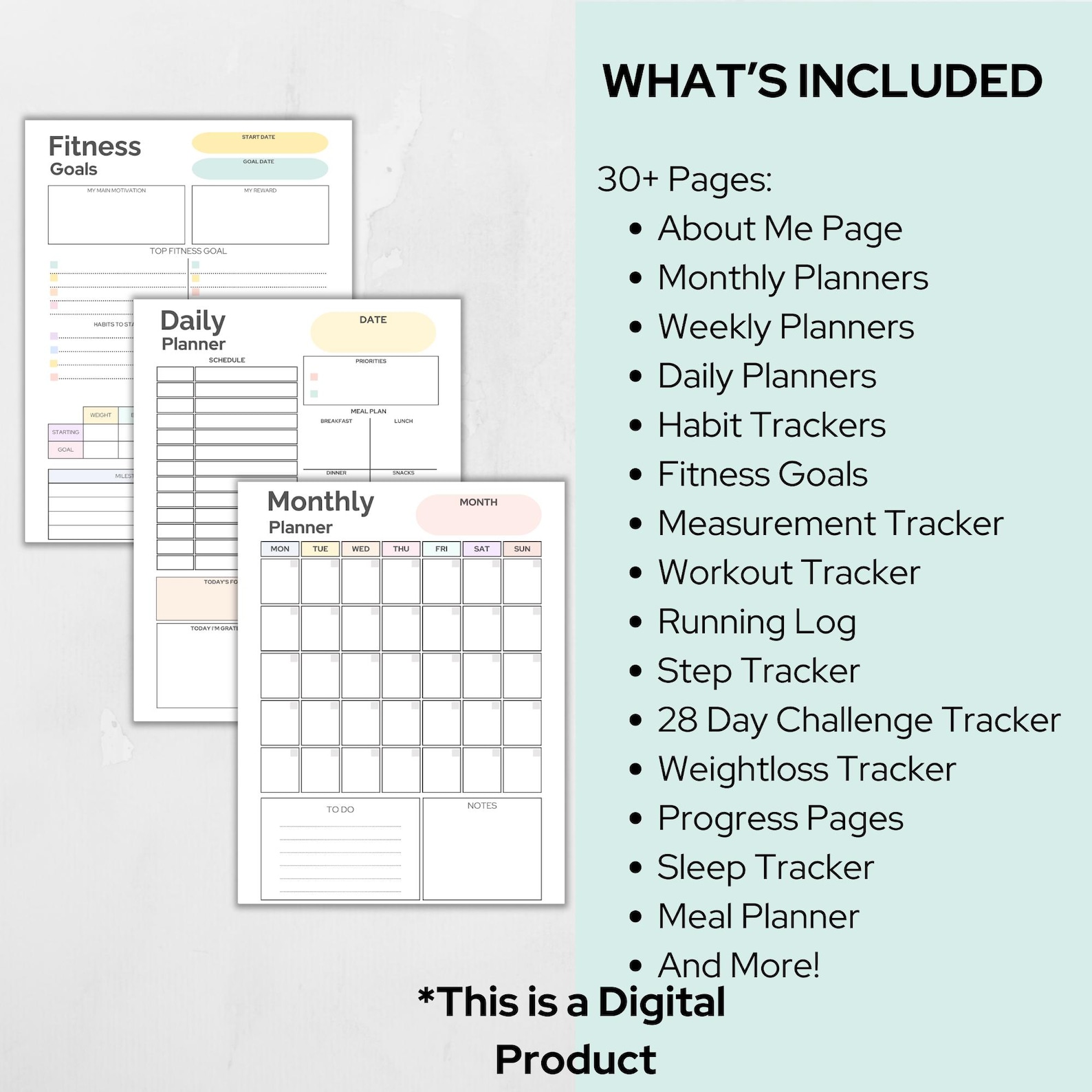 Wellness Planner: Fitness, Habit, Workout, Tracker Pages, Daily, Weekly ...