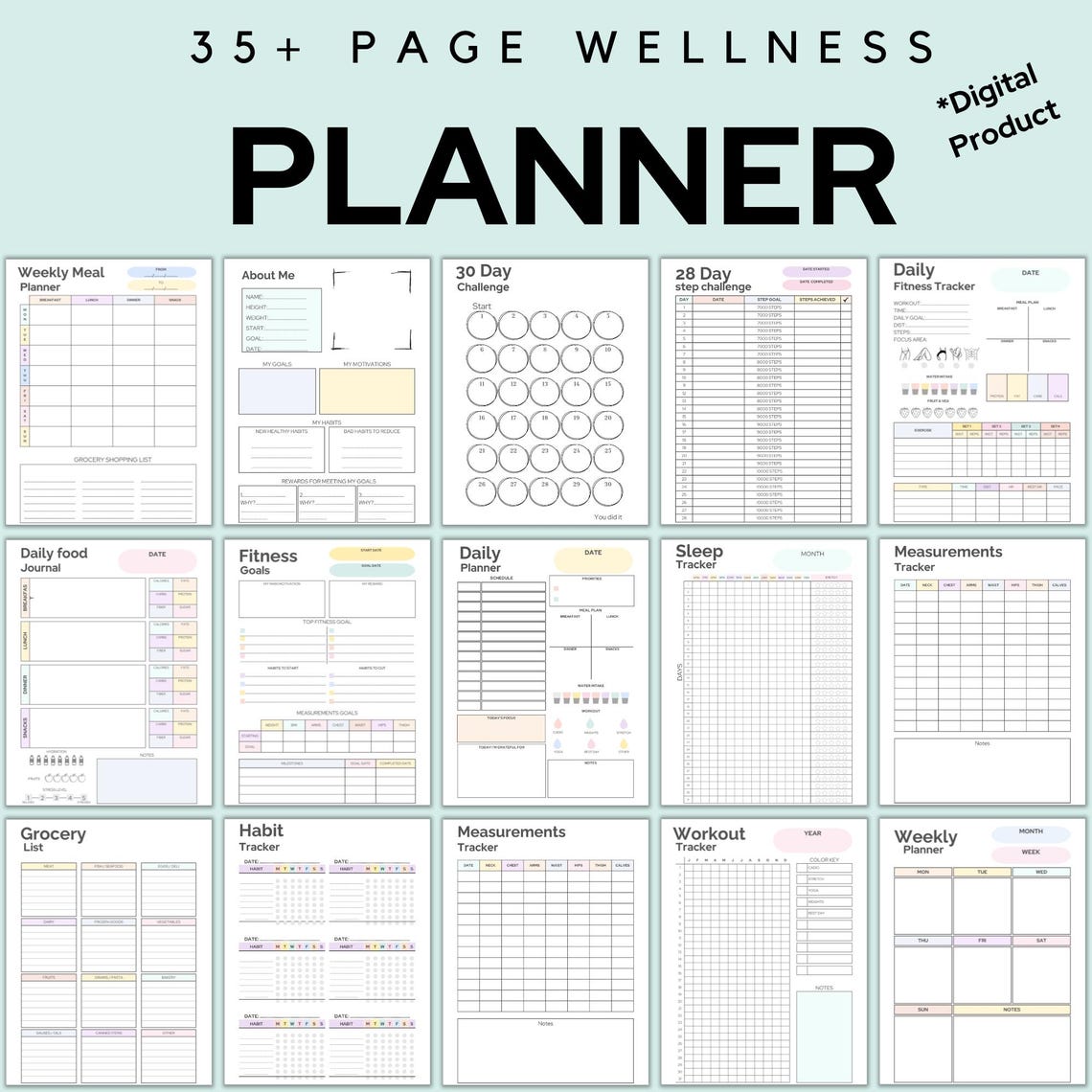 Wellness Planner: Fitness, Habit, Workout, Tracker Pages, Daily, Weekly ...