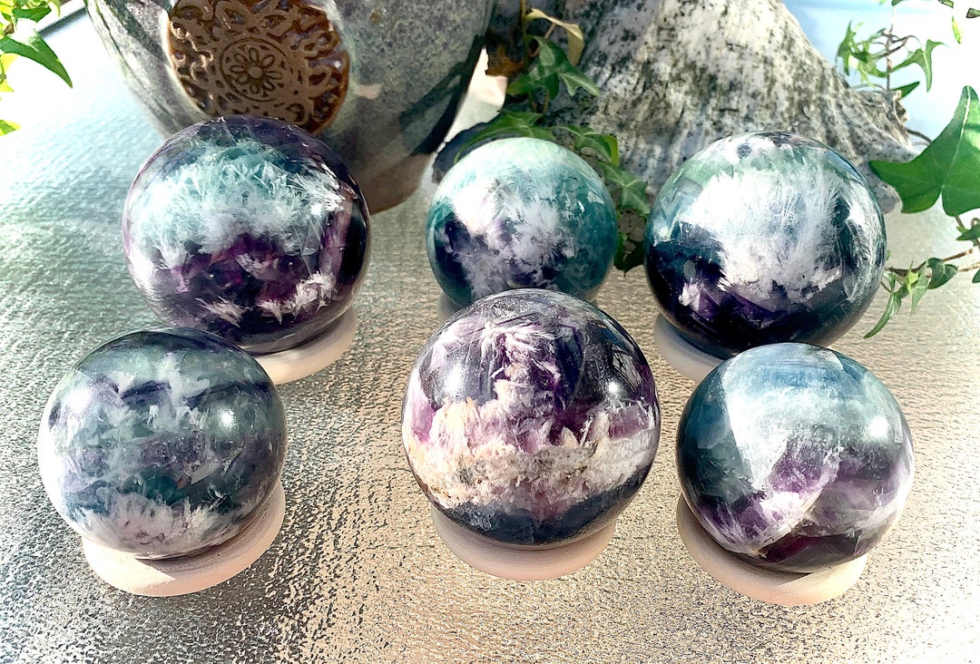 Feather Fluorite Spheres Snowflake Fluorite, Rainbow Fluorite, Aquality ...