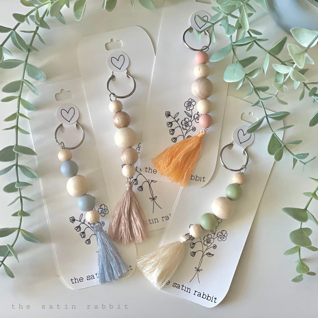 Wood Bead Keychain With Tassel - Etsy