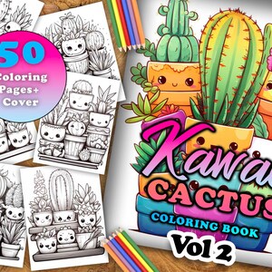Kawaii Cactus Vol 2 Coloring Pages | 50 Pages | Cute Coloring Pages ...
