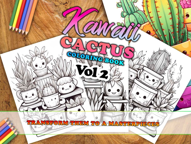 Kawaii Cactus Vol 2 Coloring Pages | 50 Pages | Cute Coloring Pages ...
