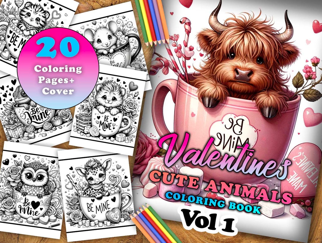 20 Valentines Day Animals Coloring Book, Printable Happy Valentines Day ...