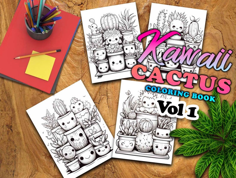 Kawaii Cactus Vol 1 Coloring Pages | 50 Pages | Cute Coloring Pages ...