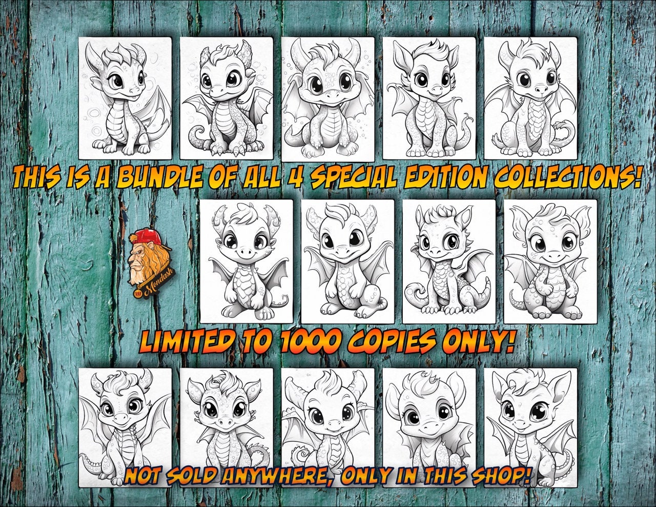 Kawaii Baby Dragon Bundle, Coloring Digital Printable Adult Kids Cute ...