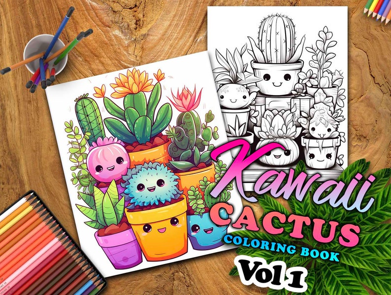 Kawaii Cactus Vol 1 Coloring Pages 50 Pages Cute Coloring Pages for ...