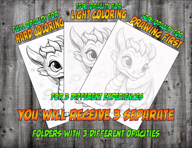 Kawaii Baby Dragon Bundle, Coloring Digital Printable Adult Kids Cute ...