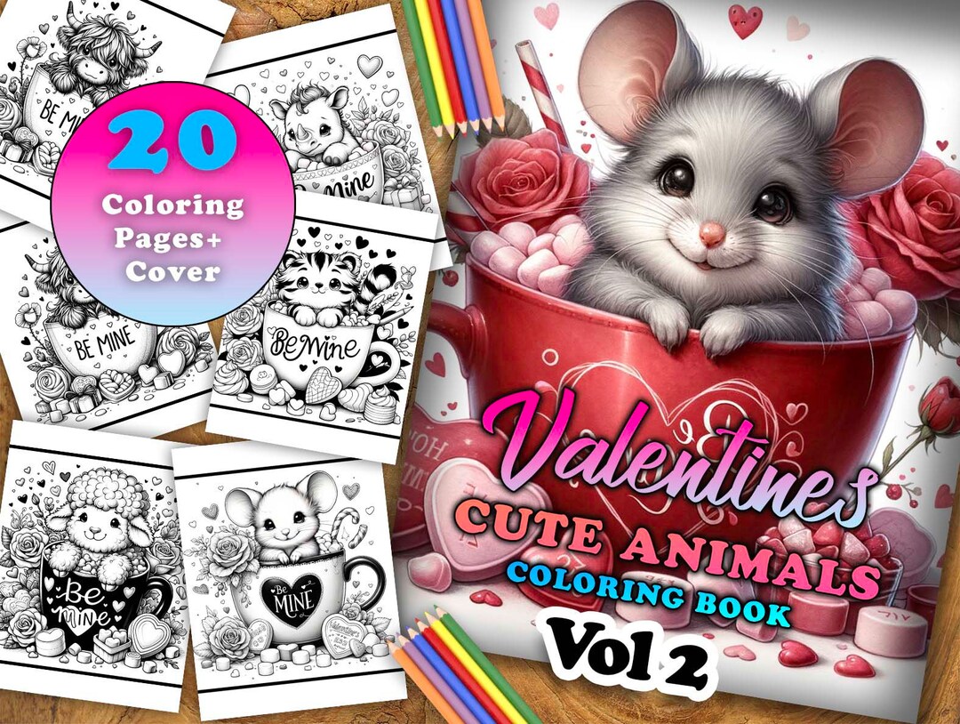 20 Valentines Day Animals Coloring Book, Printable Happy Valentines Day ...