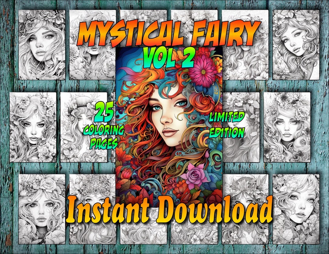 Mystical Fairy Vol 2 - Digital Coloring Book, Printable Adult Kids Cute ...