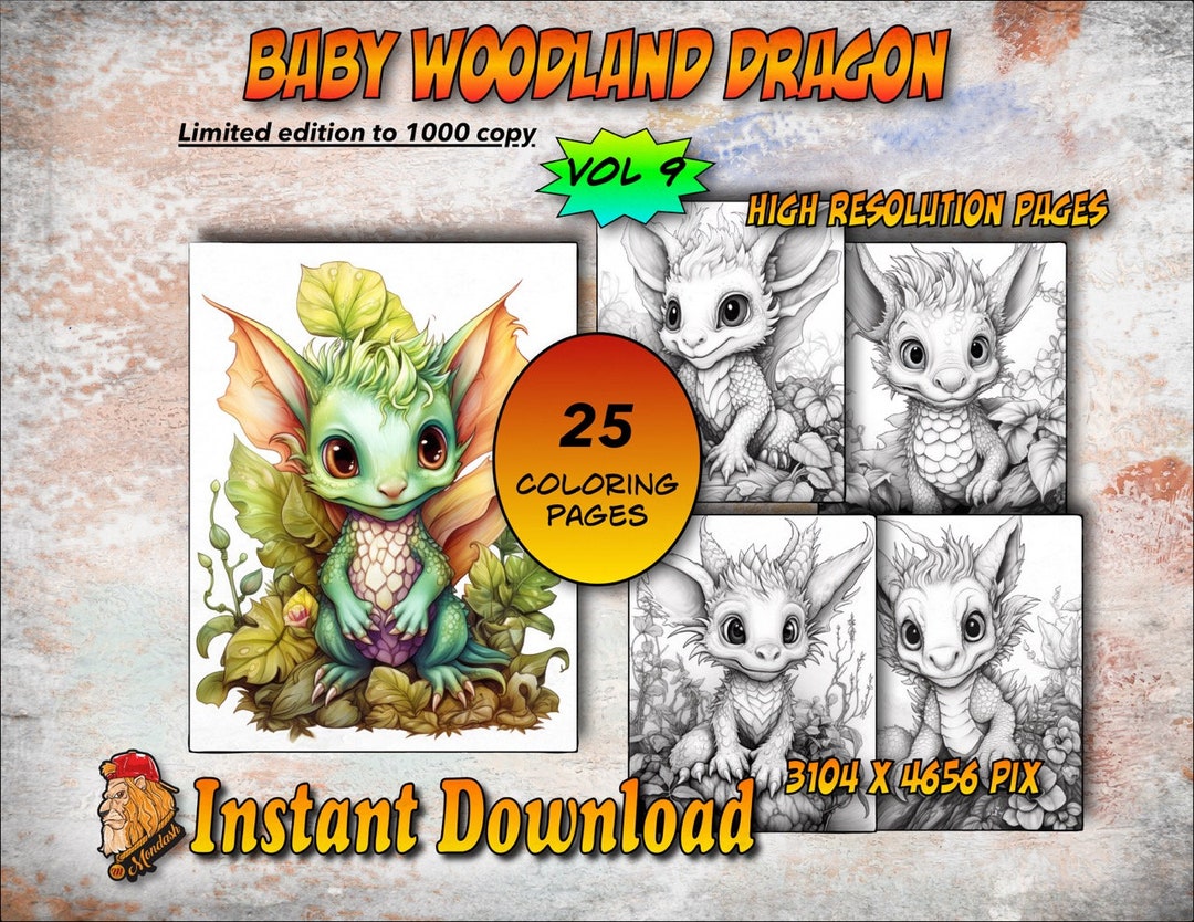 Baby Woodland Dragon Vol 9 - Digital Coloring Book, Adult Kids Cute ...
