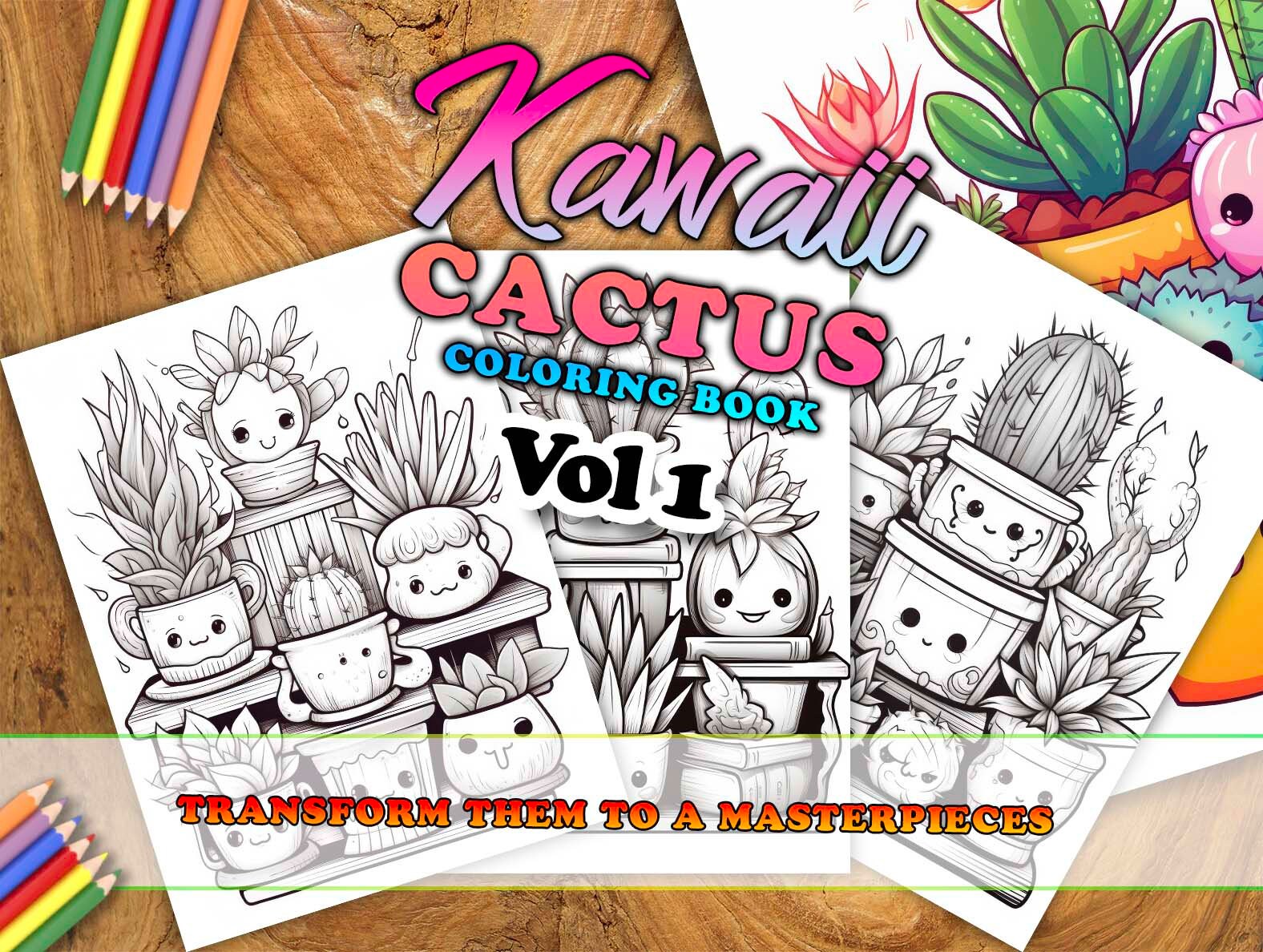 Kawaii Cactus Vol 1 Coloring Pages 50 Pages Cute Coloring Pages for ...