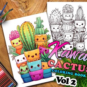 Kawaii Cactus Vol 2 Coloring Pages | 50 Pages | Cute Coloring Pages ...