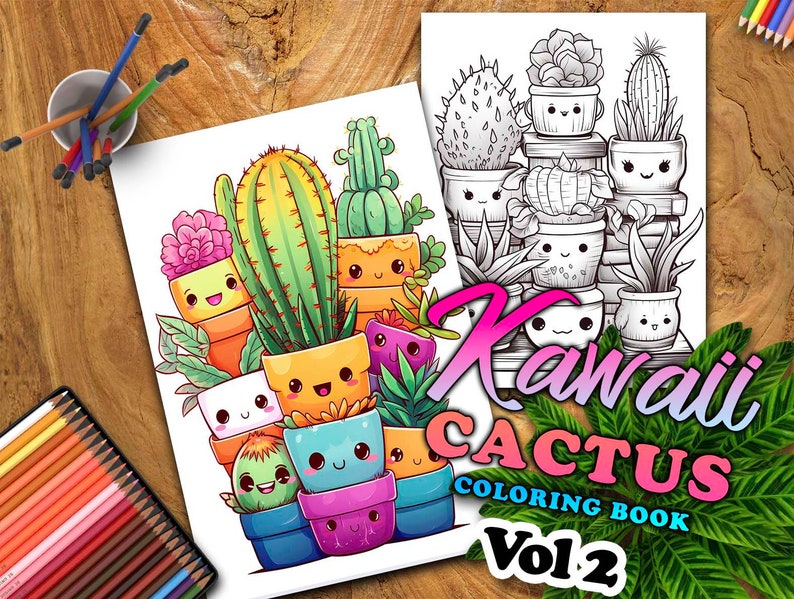 Kawaii Cactus Vol 2 Coloring Pages | 50 Pages | Cute Coloring Pages ...