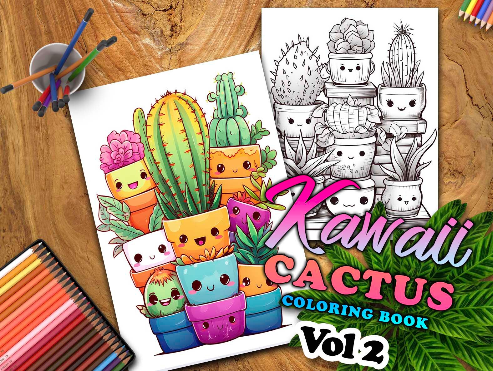 Kawaii Cactus Vol 2 Coloring Pages | 50 Pages | Cute Coloring Pages ...