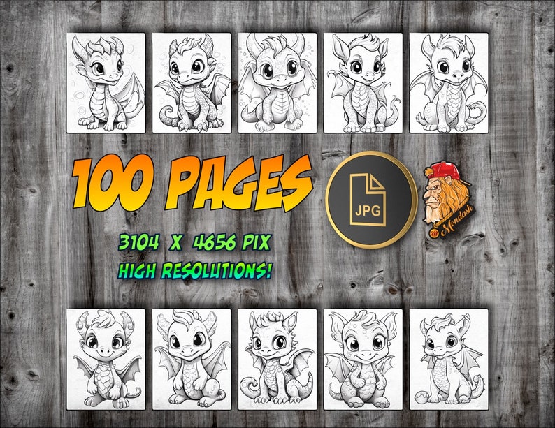 Kawaii Baby Dragon Bundle, Coloring Digital Printable Adult Kids Cute ...