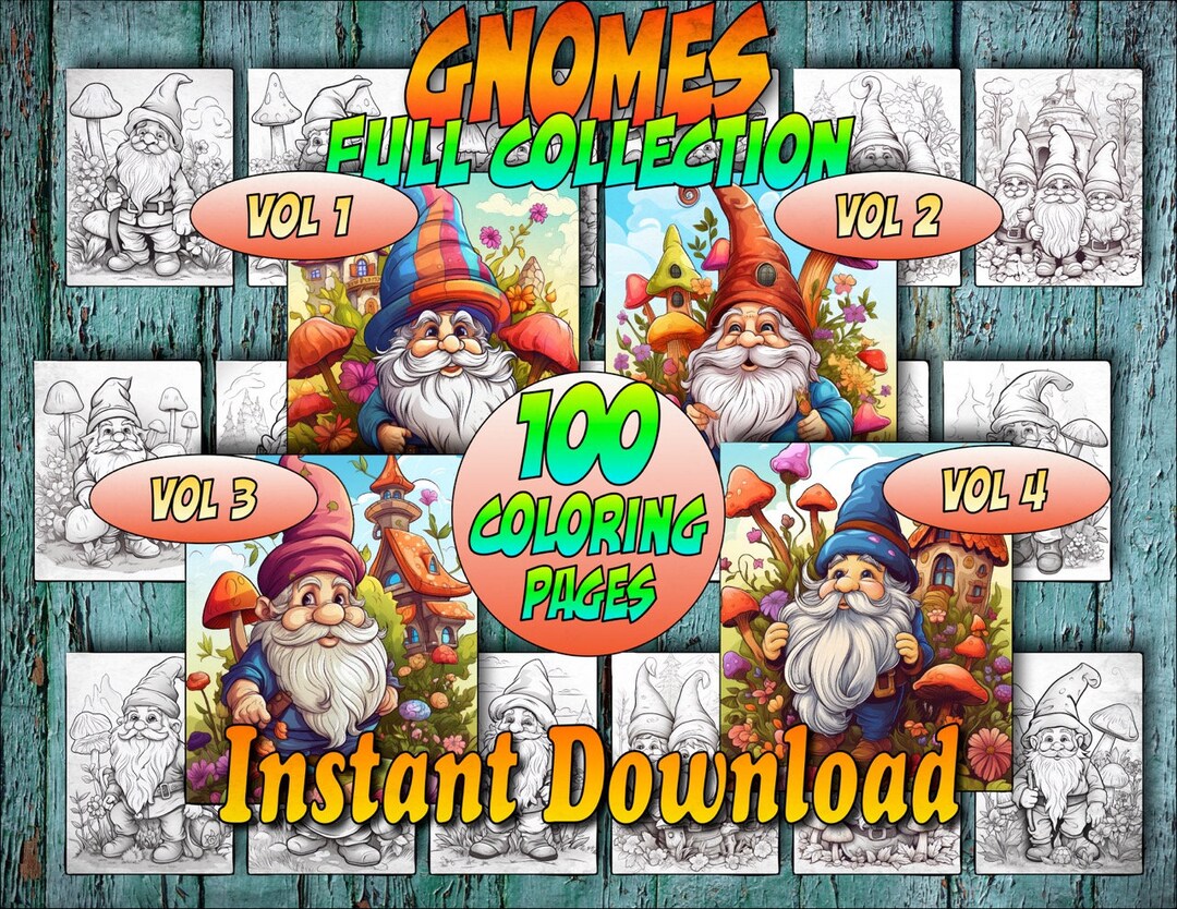 Gnomes Full Collection Bundle - Digital Coloring Book, Printable Adult ...