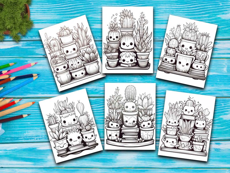 Kawaii Cactus Vol 2 Coloring Pages | 50 Pages | Cute Coloring Pages ...