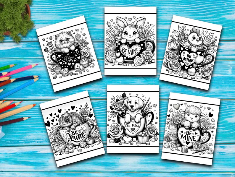 20 Valentines Day Animals Coloring Book, Printable Happy Valentines Day ...