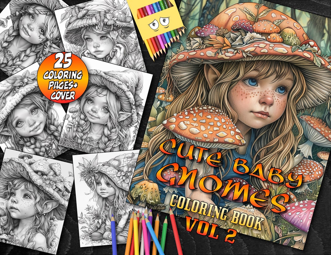 Cute Baby Gnomes Vol 2 Printable Coloring Book , Digital Download ...