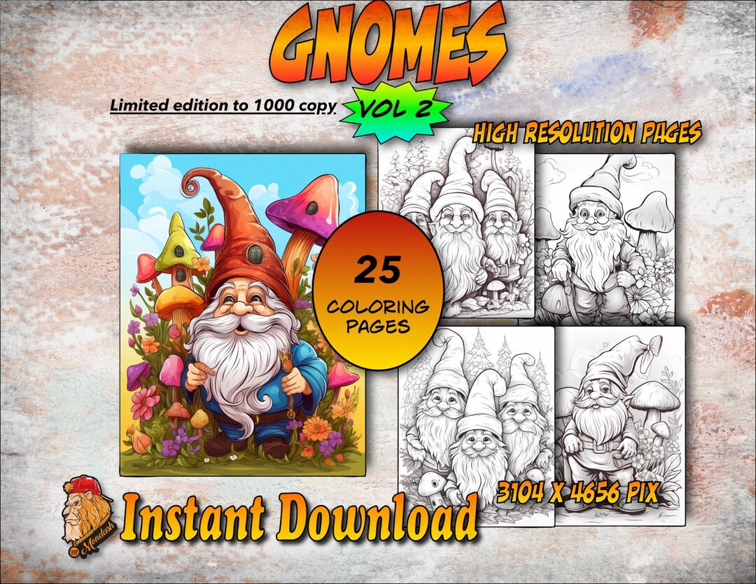 Gnomes Vol 2 - Digital Coloring Book | Printable Adult Kids Cute ...