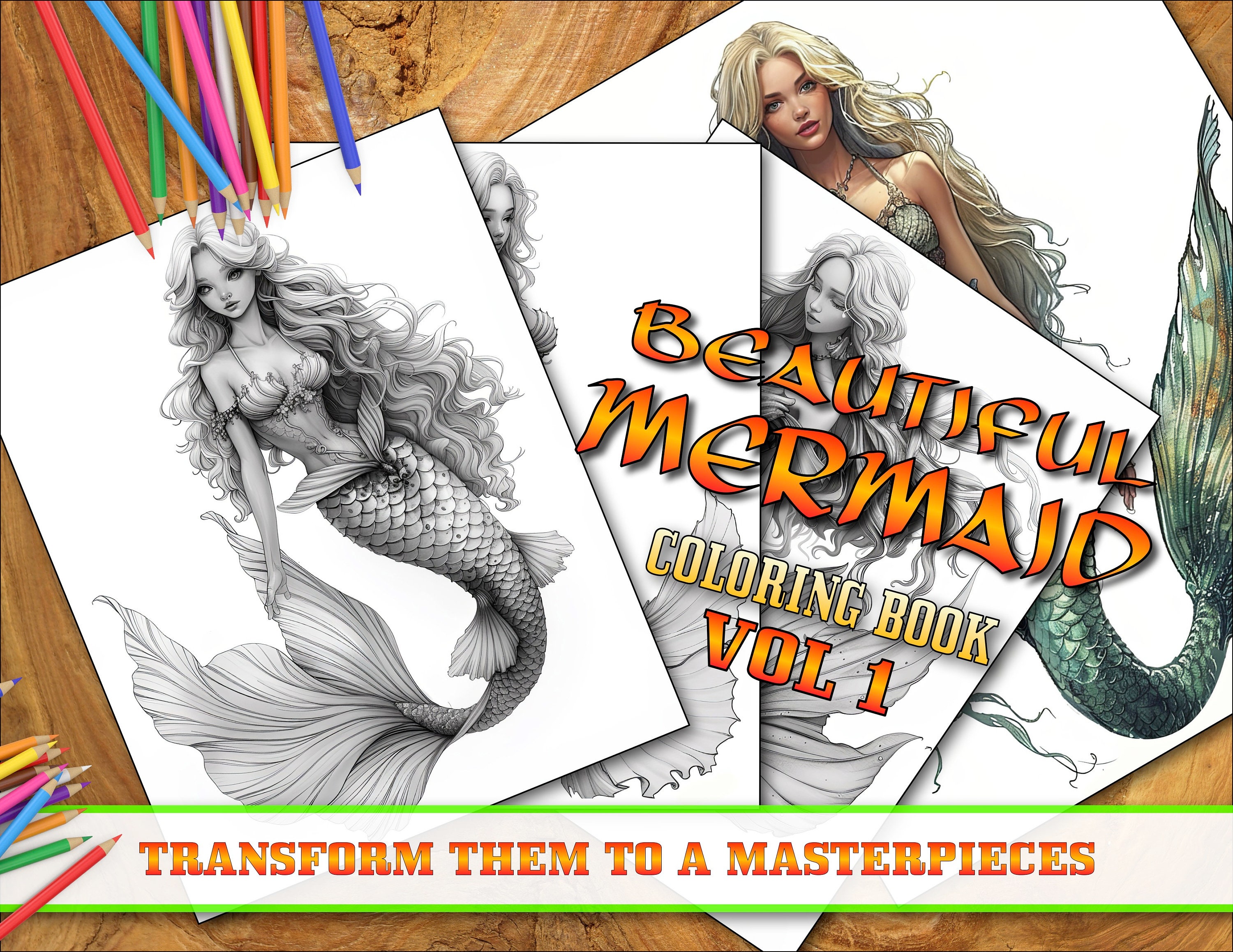 Beautiful Mermaid Coloring Book VOL1, Digital Download, Adult Fantasy ...