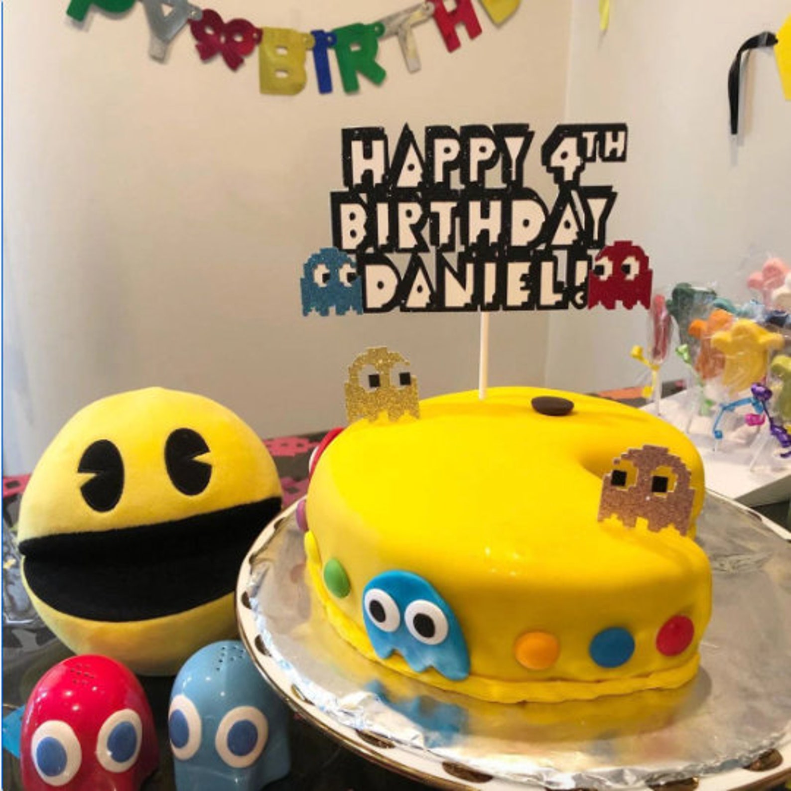 Pac-man Happy Birthday Cake Topper Theme Cake Topper Customize Cake ...