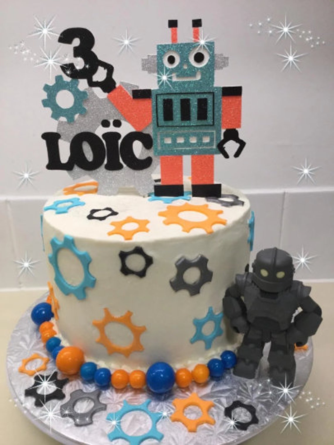 Robot W/ Name Birthday Cake Topper Birthday Cake Topper - Etsy